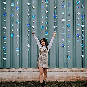 Iridescent 18th Birthday Decorations Number 18 Circle Dot Twinkle Star Garland Kit Metallic Hanging Streamer Bunting Banner Backdrop for Girls Happy 18 Year Old Eighteen Anniversary Party Supplies