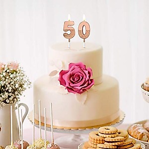 BBTO 50th Birthday Candles Glitter Cake Numeral Candles 50th Birthday Cake Topper Decoration for Birthday Wedding Anniversary Celebration Favor, Rose Gold