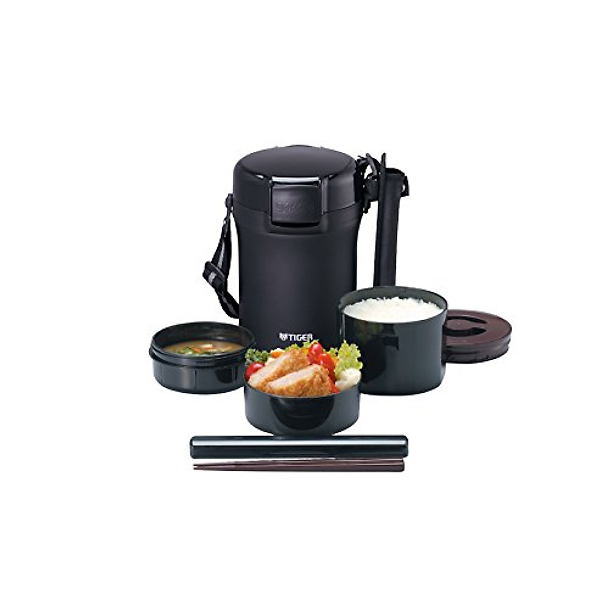 Tiger LWU-A172-KM Tiger Thermos Bottle, Insulated Lunch Box, Stainless Steel, Rice Bowl, Approx. 3 Cups, Black