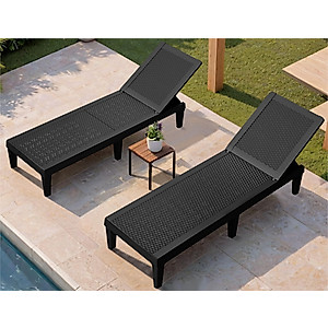 Greesum Outdoor Chaise Lounge Chairs Set of 2 with 5-Position Adjustable Backrest, Waterproof PE Sun Loungers for Garden Pool Beach Patio Deck Sunbathing, Black