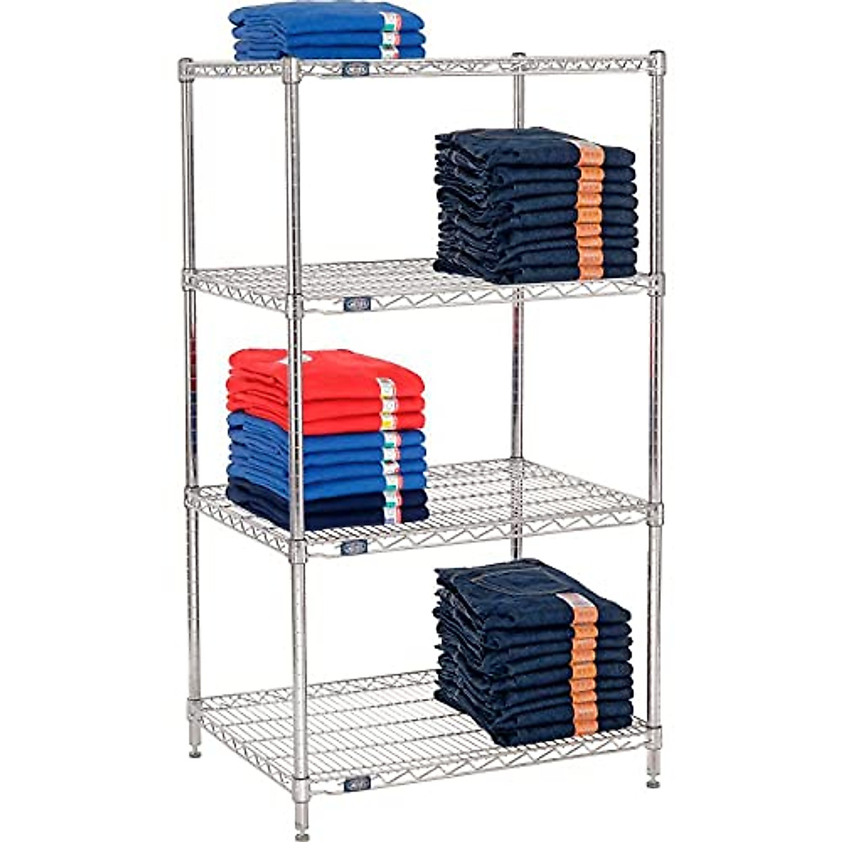 Nexel 24" x 30" x 63", 4 Tier Adjustable Wire Shelving Unit, NSF Listed Commercial Storage Rack, Chrome Finish, leveling feet