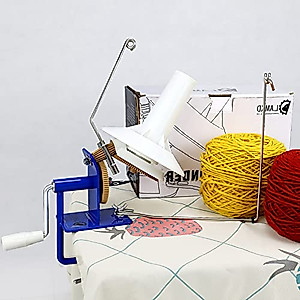 LAMXD Needlecraft Large Jumbo Metal Yarn/Wool/String/Fiber Ball Winder Hand Operated,10-Ounce,with Thread Cutter Scissors, Blue and White