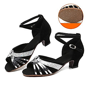 Guldnds Summer Women's Large Latin Dance Shoes Square Dance Thick Heel Low Heel Sandals Rainbows for Women Sandals Double Layer