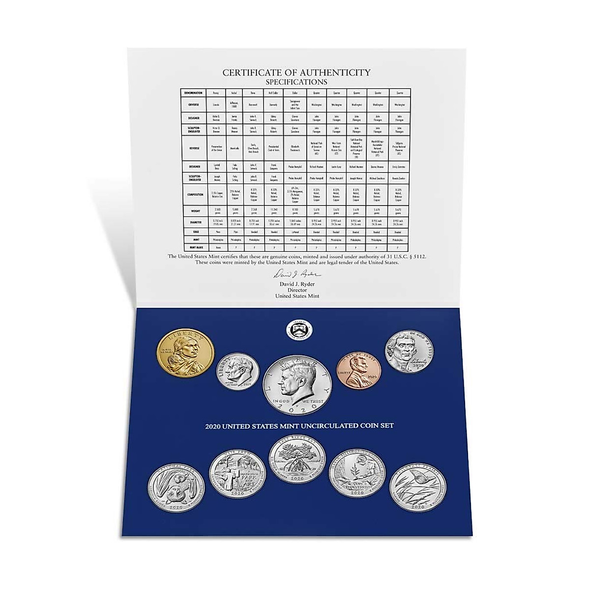 2020 P, D U.S. Mint Uncirculated 20 Coin Mint Set with CoA Uncirculated