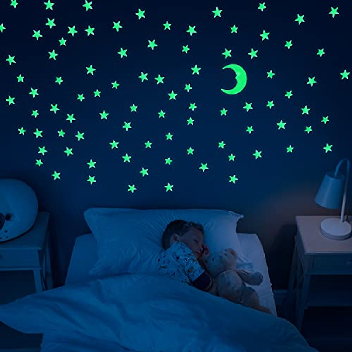 Premium Glow In The Dark Stars Wall Stickers, 100 Glowing Stars And Moon – Perfect Glow Stars for Kids’ Rooms, Ceiling Decorations, Romantic Rooms
