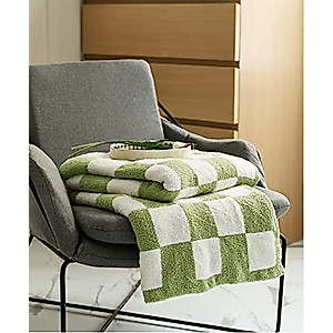 Yizheer Double Sided Checkerboard Grid Cozy Luxury Throw Blankets Warmer Soft Reversible Microfiber Bed Couch Blanket, 51''x63''，Green
