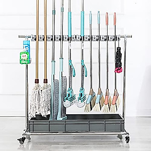 Broom Holder,mop Holder,cleaning Supplies Organizer,Put Wet Mops Movable Floor-Mounted Mop Rack,tool Storage Rack,For Garden Garage Schools Hospitals Factories Hotels Property Companies ( Size : 6slot