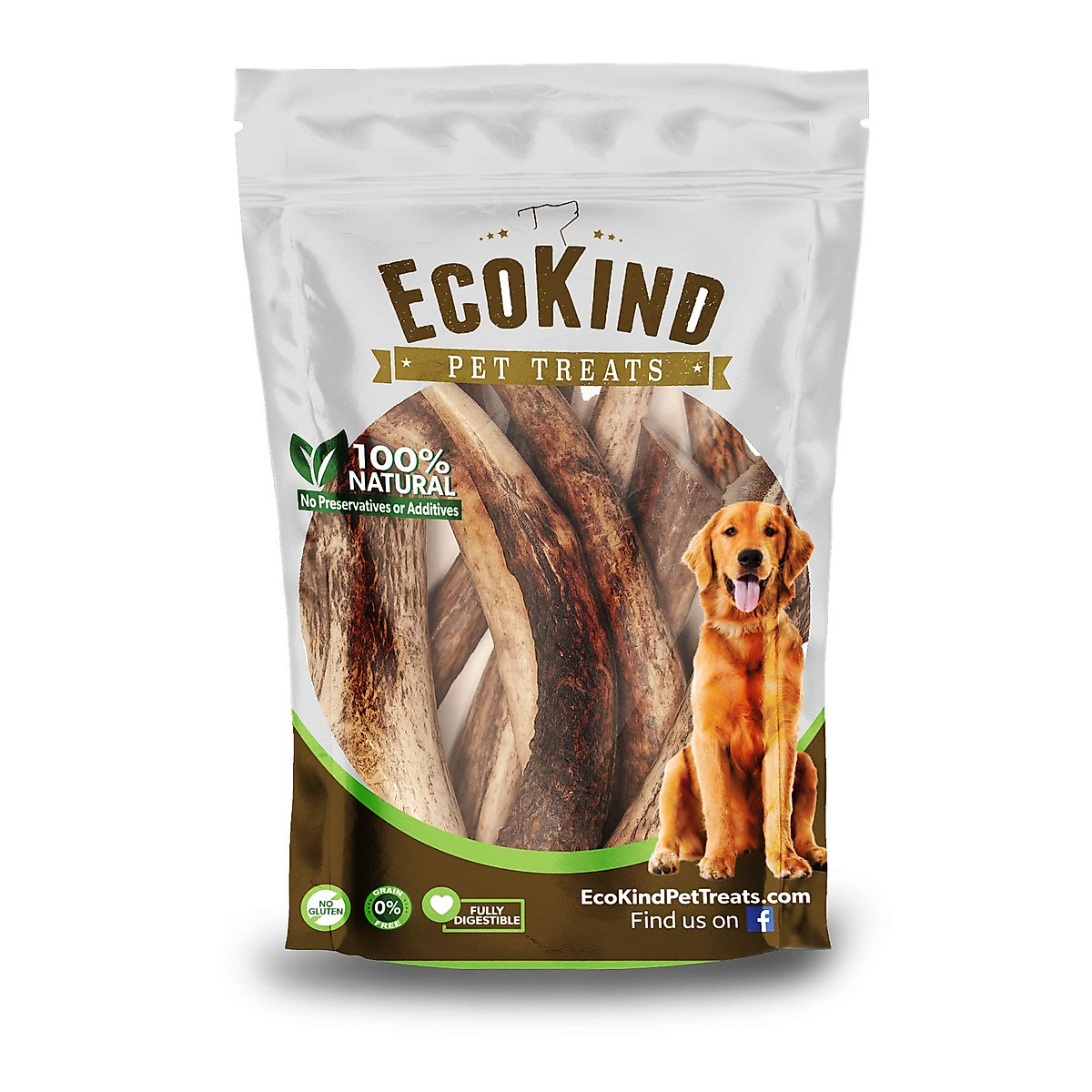 EcoKind Pet Treats Premium Elk Antlers for Dogs – Natural Antler Dog Treats – Healthy & Long-Lasting Dog Antler Tips – Odorless & Delicious – No Chemicals – 4 Pack
