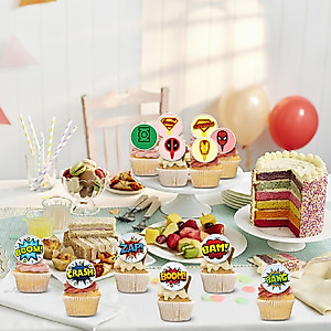 24pcs Super Theme Hero Cake Toppers Cupcake Ring Decor for Kids Hero Theme Birthday Party Supplies Baking Decorations Party Favors