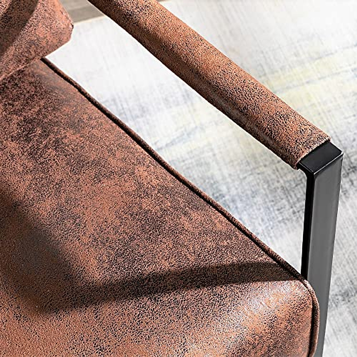 Container Furniture Direct Classic Mid Century Modern Accent Chair with Durable Square Metal Frame, Armchair for Living Room, Bedroom, Home Office in Spotted Microfiber Upholstery, Brown