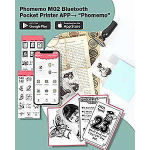 Phomemo Label Maker -M02 Pocket Printer Thermal Bluetooth Sticker Maker with 3 Rolls Paper, for DIY Creation, Study Notes, Memo, List, Work Plan, Gift, Cyan