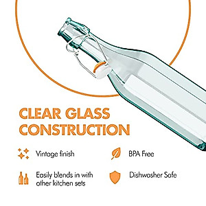 Amici Home Faceted Hermetic Glass Bottles | Eco-Friendly Swing Top Glass Bottles | Flip Top Glass Bottle with Airtight Cap | Glass Bottles with Caps - Dishwasher Free (Set of 2, 17 Oz)