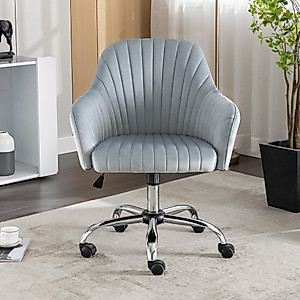 Home Office Desk Chair, Vanity Chair, Modern Velvet Adjustable Low Back Rolling Chair, Twill Upholstered Cute Office Chair, Desk Chairs with Wheels for Bedroom,Vanity Room,Classroom (Dark Gray)