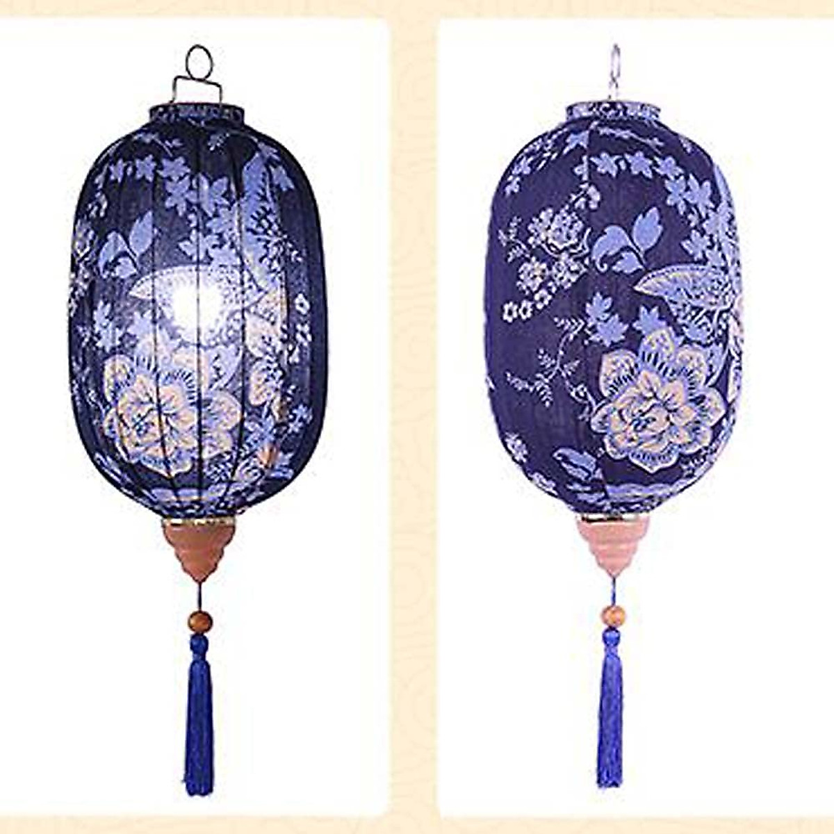 14" Traditional Cloth Lantern Chinese Style Flower Painted Lantern Home Garden Hanging Decorative Lantern Lampshade, Blue
