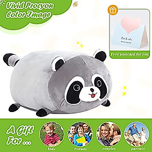 FANGYU Soft Plush Hugging Pillow, Cylindrical Stuffed Animals Doll Toy Kids Gifts for Birthday, Valentine, Christmas (19.6x7.8 inch,Raccoon)