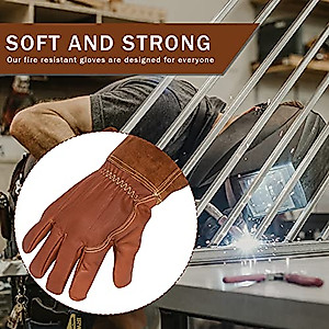 KBar7 Welding Gloves 1 Pair Heat Resistant for Forging, Stick, Mig Tig Womens and Mens XS, Small, Medium,Large,XL, XXL (Xs, Brown)
