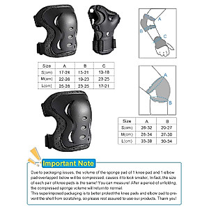 Kids/Adult/Youth Knee and Elbow Pads with Wrist Guards 3 in 1 Protective Gear Set for Skateboarding Cycling BMX Bike Scooter Skating Rollerblading Riding (Black, Medium (8-14 Years))