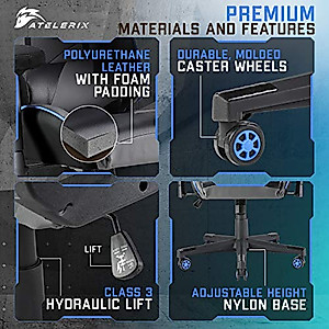 Atelerix Ventris - PU Leather, Fabric, & Extra Wide Options - Office or Computer Chair - Tilting & Ergonomic Adjustable Swivel Game Chair w/ 4D Covered Armrests, Headrest & Lumbar Support