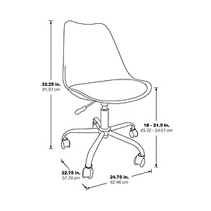 OSP Home Furnishings Emerson Student Armless Pneumatic Office Chair with Wheels, Red