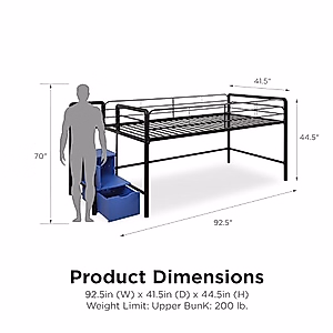 DHP Junior Twin Metal Loft Bed with Storage Steps, Multifunctional Space-Saving Solution - Black with Blue Steps