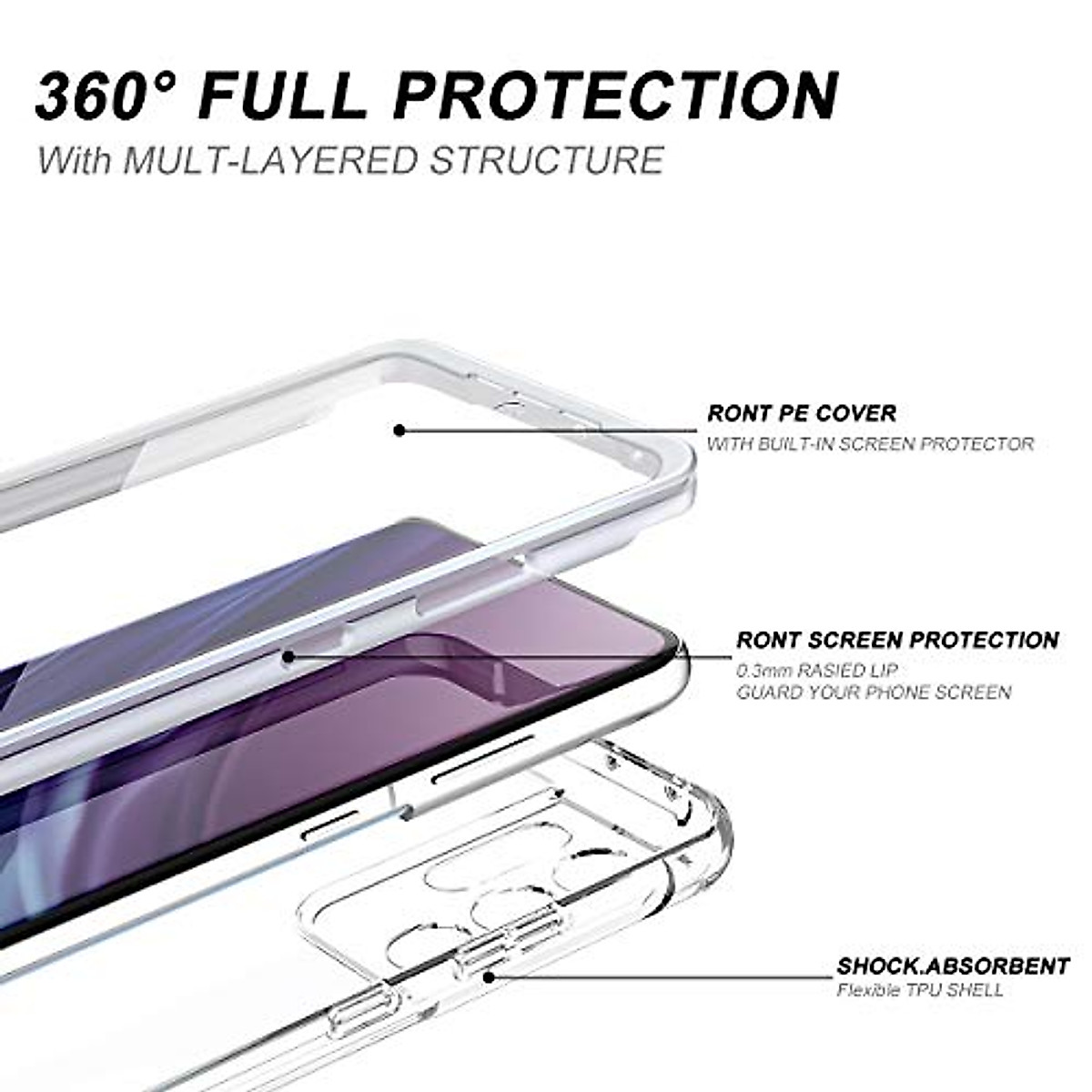 SURITCH Clear Case for Samsung Galaxy S21 Ultra 5G,[Built in Screen Protector][Camera Lens Protection] Full Body Protective Shockproof Bumper Rugged Cover for Galaxy S21 Ultra 6.8 Inch (Clear)