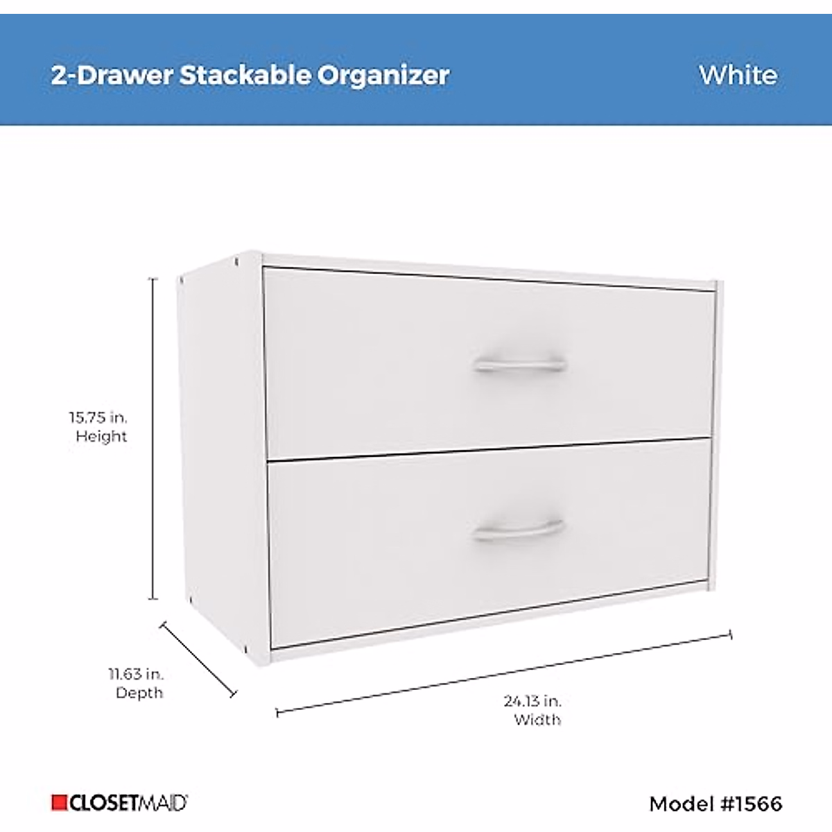 ClosetMaid 1566 Stackable 2-Drawer Horizontal Organizer, White