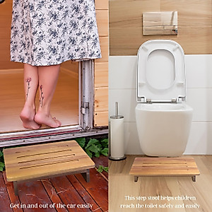 Perfnique Wooden Step Stool, 3.5" One Step Stool for Adults, 200lb. Load Non-Slip Acacia Wood Step Stools for High Beds, One Step Ladder for Bedroom, Kitchen, Bathroom (Natural,3.5in)