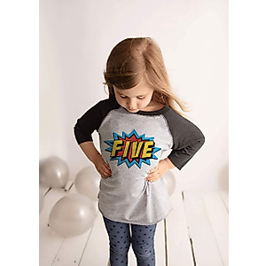 7 ate 9 Apparel Boy's Birthday Five 5 Fifth 5th Superhero Grey Raglan 5T