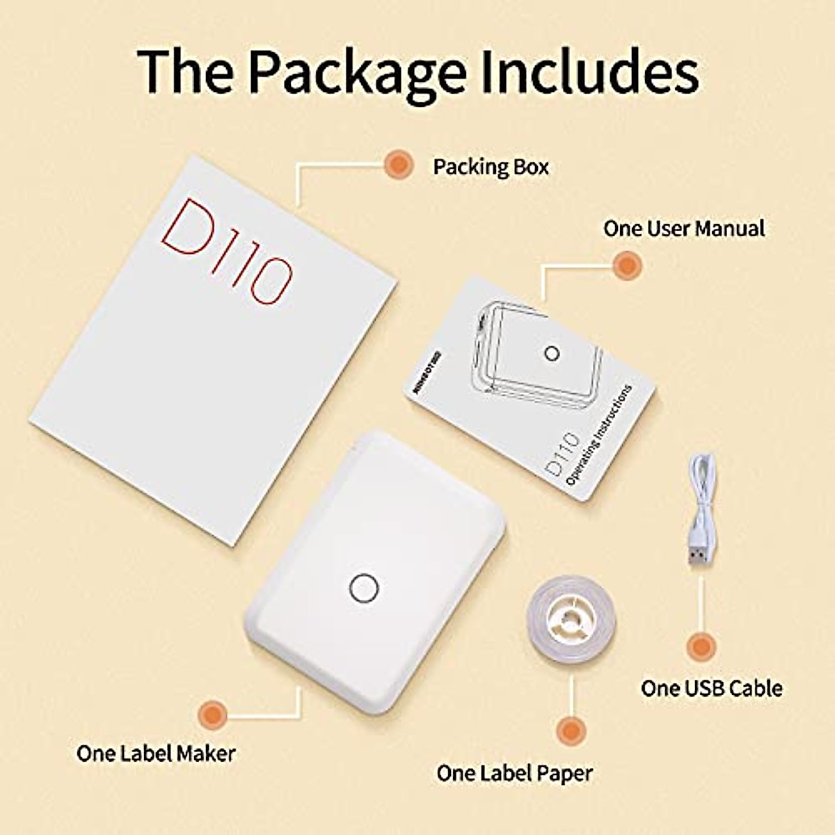 NIIMBOT D110 Label Maker Machine with Tape, Small Thermal Sticker Printer with 0.59''x1.18'' Labels, Portable Bluetooth Connection, White
