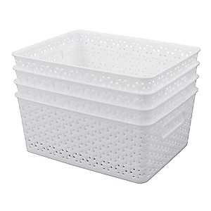 Xowine 4-Pack Plastic Weave Basket, Storage Basket, White