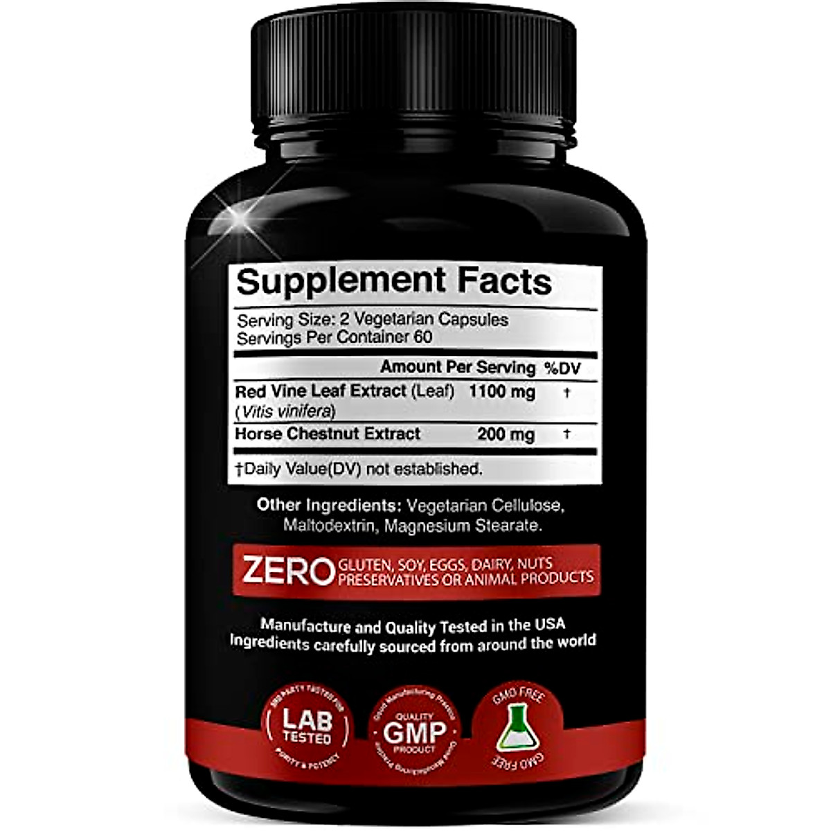 Red Vine Leaf + Horse Chestnut Extract Supplement 1300mg - 120 Veggie Caps: Ultra Concentrated Red Vine Leaf + Horse Chestnut Health Supplements | Powerful Combination | Made in USA | 60 Days Supply