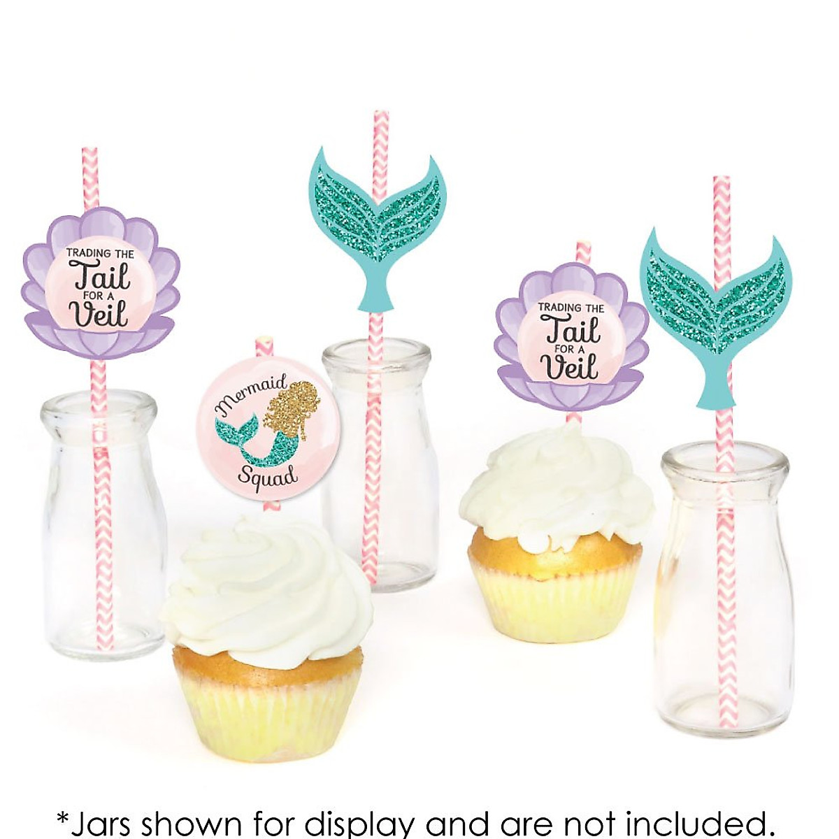 Trading The Tail for A Veil - Paper Straw Decor - Mermaid Bachelorette Party or Bridal Shower Striped Decorative Straws - Set of 24