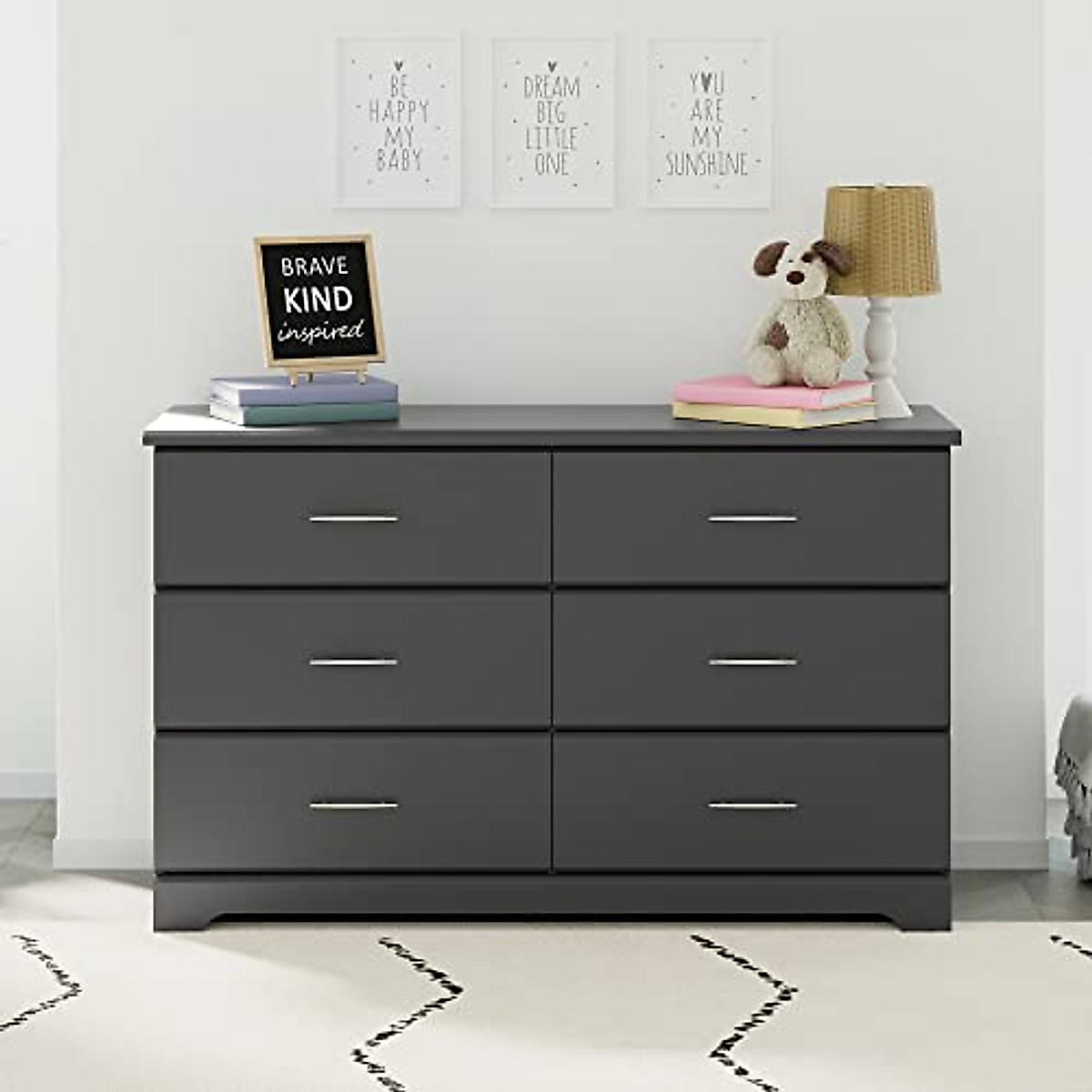 Storkcraft Brookside 6 Drawer Double Dresser (Gray) – GREENGUARD Gold Certified, Dresser For Nursery, 6 Drawer Dresser, Kids Dresser, Nursery Dresser Drawer Organizer, Chest of Drawers
