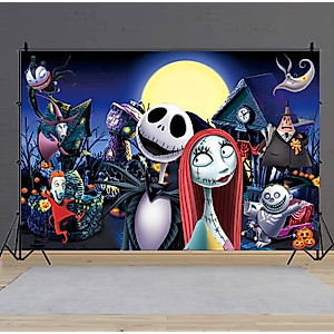 Nightmare Before Christmas Background Party Supplies, Happy Birthday Banner Backdrop for Nightmare Before Christmas Halloween Decorations (5x3ft)