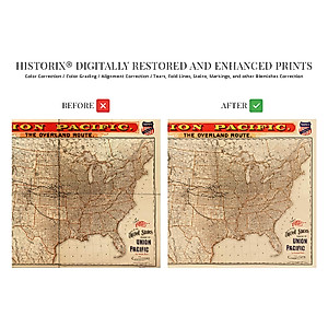 HISTORIX Vintage 1892 United States Map - 18x24 Inch Vintage Map of United States Wall Art - Old Wall Map of The United States of America Showing Union Pacific Overland Route and Connections