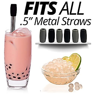 Friendly Straw 6 Pack Metal Straw Covers, Silicone Tips for .5" Wide Boba Stainless Steel Metal Straws (Dark Colors)