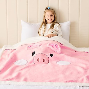 NEWCOSPLAY Sherpa Fleece Throw Blanket 3D Cartoon Kids Blanket Plush Warm for Boys Girls(Pink Pig,(50"X60"))