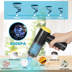 WADEO Handheld Vacuum Cordless, Car Vacuum Cordless Rechargeable 9000Pa, Hand Held Vacuum, Mini Vacuum with Blower, Portable Car Vacuum with LED Light, Wireless Vacuum Cleaner for Home Pet & Office