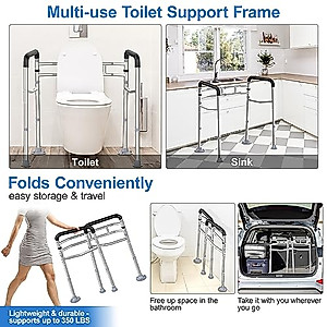 UGarden Stainless Steel Toilet Safety Rail, 350lbs Safety Frame for Toilet, Adjustable & Detachable Stand Alone Toilet Safety Rails, Toilet Frame for Elderly Adults - Fits Most Toilets