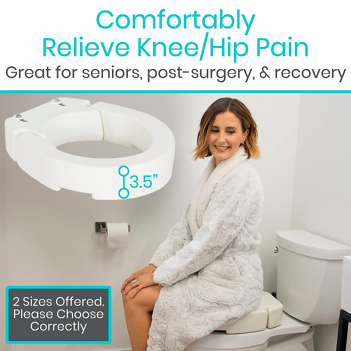 Vive Toilet Seat Riser - Raised Elevated Handle (Easy Clean) for Seniors, Elderly, Handicapped - Medical Handicap Bathroom Safety Recovery Height Chair Cushion Bowl Cover, Tall High Portable Extender