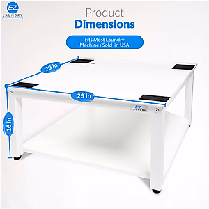 EZ Laundry | Upgraded 29” Universal Laundry Pedestal – 700lbs Capacity, Raises 16” with Built-in Drain Pan + Hose, Adjustable Feet, Anti-Vibration, Steel & Storage Shelf for Washer & Dryer (White)