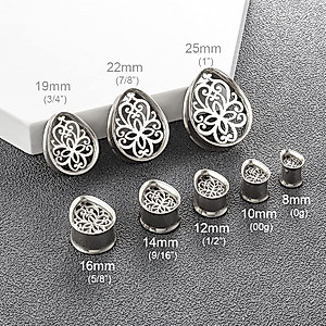 LADEMAYH 2 PCS Teardrop Double Flared Ear Plugs Tunnels Gauges For Women Stretched Silver Stainless Steel Ear Hangers Lightweight Body Piercing Jewelry Gauge: 00g(10mm)