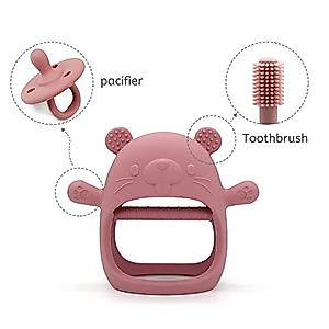 AMM Goods Marmot Silicone Baby Teether Toy, Nipple Shape Hand Pacifier, Chew Toys for Sucking Needs. Never Drop Mitten Teether, Soothing Sore Gums, Teething Pain Relief (Olive)