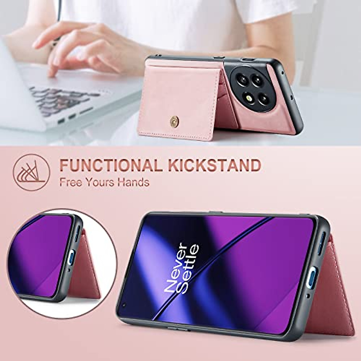 Asuwish Phone Case for OnePlus 11 One Plus 11 5G Wallet Cover with Tempered Glass Screen Protector and Credit Card Holder Stand Leather Cell Accessories On 1Plus 1 + Plus11 1+11 Eleven Women Men Pink