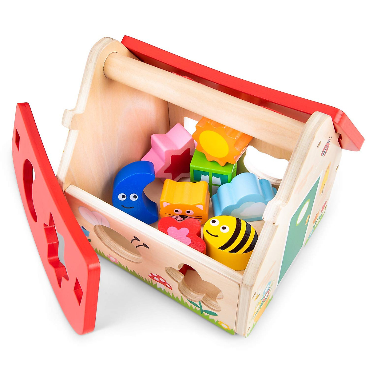 New Classic Toys Wooden Shape Sorter House Educational Toys and Color Perception Toy for Preschool Age Toddlers Boys Girls Multi Color Shape Sorting House