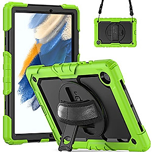 Samsung Galaxy Tab A8 10.5 Inch 2022, [Full-Body][Shock Proof] Protective Case with Pencil Holder and 360 Rotating Hand Strap, Protective Cover with Shoulder Strap (Green)