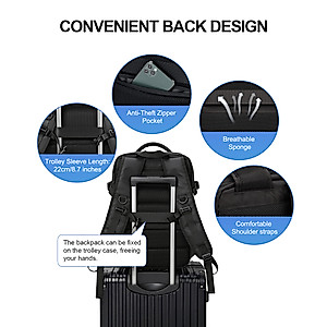 VECAVE Travel Backpack for Women Men Black Carry On Backpack,Expandable Airline Airplane Approved Weekenders Backpack,Fit 15.6 Inch Laptop Waterproof 40L Travel Backpack