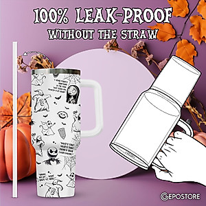 GEPOSTORE Christmas Gifts for Movie Lovers, Jack Skeleton 40 oz Stainless Steel Tumbler with Handle, Lid, and Straw, Nightmare Before Movie Cup, Christmas Mug, Horror Movie Gifts for Cartoon Lovers