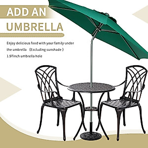 Withniture 3 Piece Bistro Patio Set Cast Alumiunm Patio Furniture Set,All Weather Bistro Table and Chairs Set of 2 with 1.97" Umbrella Hole,Outdoor Patio Bistro Sets for Garden（Antique Bronze）