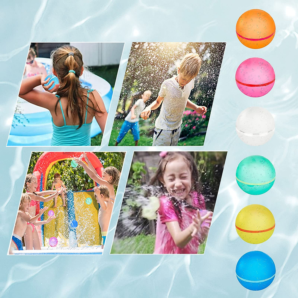 KISKISBY Reusable Water Balloons Water Bombs Splash Ball Quick Fill Self-Sealing Silicone Refillable Water Balls Outdoor Activities Summer Toy Pool Beach Water Games Toys for Kids ages 4-12 (12 Pcs)
